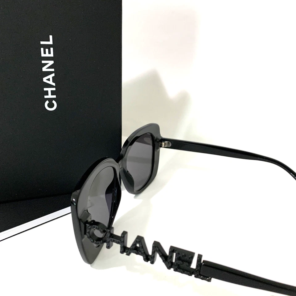 CHANEL CH5422B Black Logo Sunglasses, Black Acetate w/ Strass | eBay