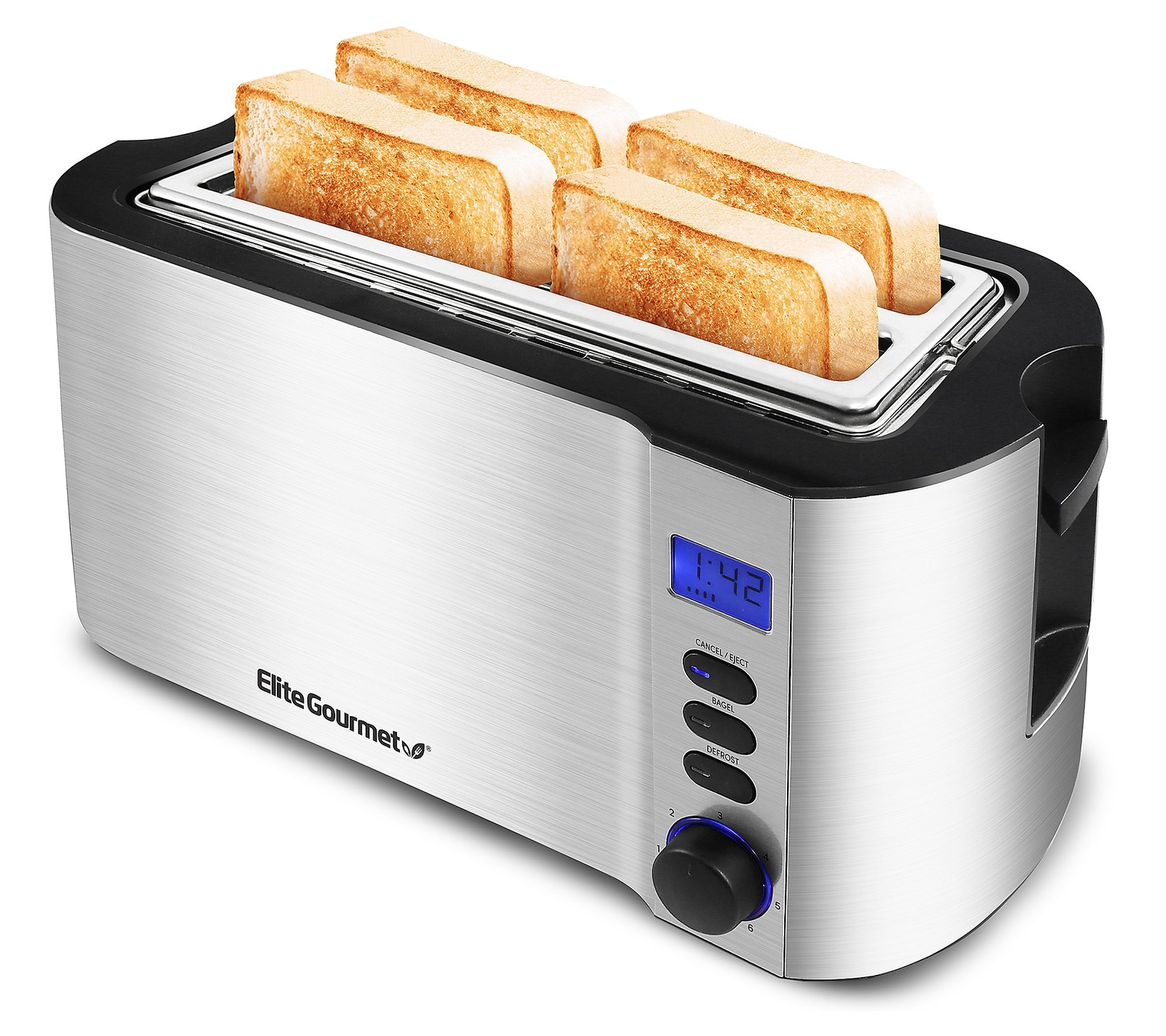 Elite Gourmet ECT-3100 Long Slot 4 Slice Toaster, Stainless Steel and ...