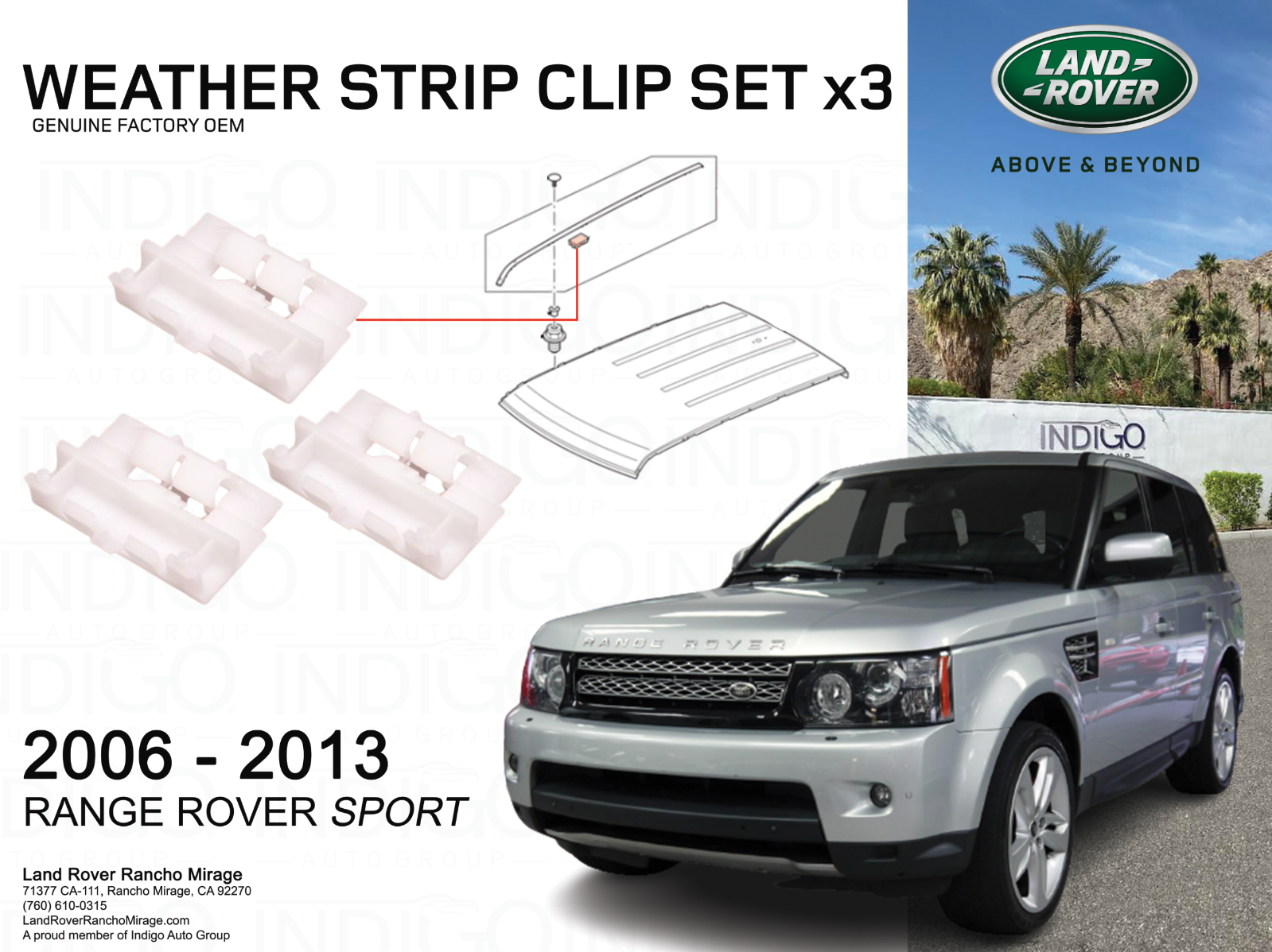 FACTORY OEM LAND ROVER WEATHER STRIP CLIP SET x3 RANGE SPORT 06-13 ...