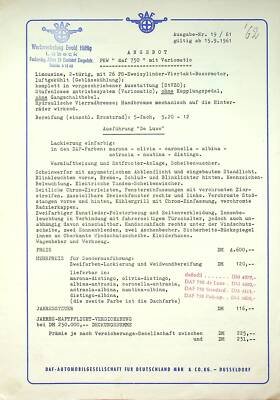 223267) DAF 750 Variomatic - Neuwagenangebot - Prospekt 1961 | eBay.de