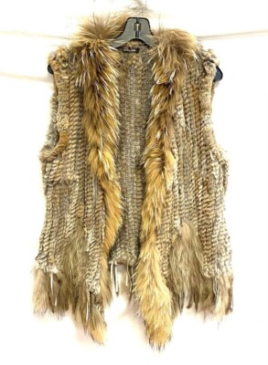 🤎 DOLCE CABO Rabbit & Raccoon Fur Sleeveless Vest w/ Hook & Eye Closure ...