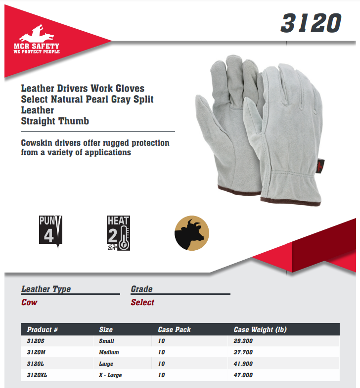 12 Durable Leather Cowhide Drivers Protective Construction Roping Work ...