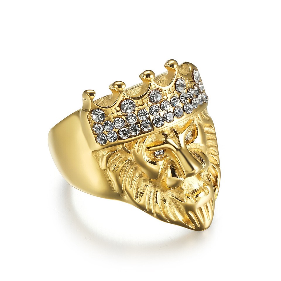 Vintage Royal Crown Lion King Ring Men's Stainless Steel Lion Biker ...