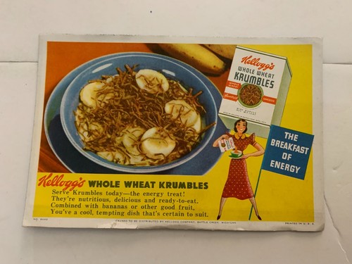 c.1930's Kellogg's Cereal Whole Wheat Krumbles Ink Blotter | eBay