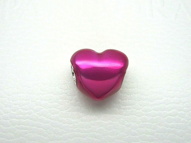 Authentic Pandora #799291C03 Sterling Silver Metallic Pink Heart Charm ...
