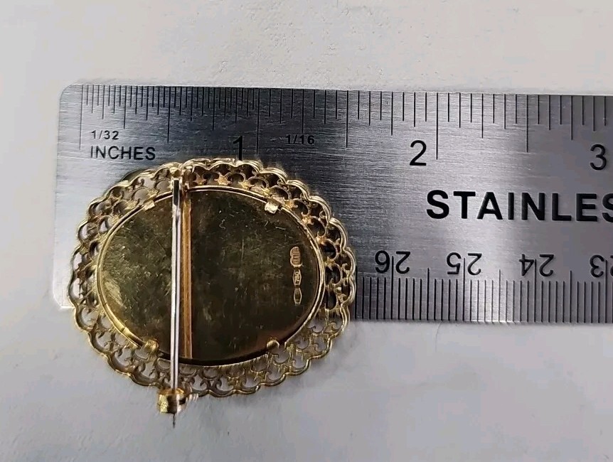 18K Yellow Gold Picture Frame Locket Pin Brooch Filigree Boarder | eBay
