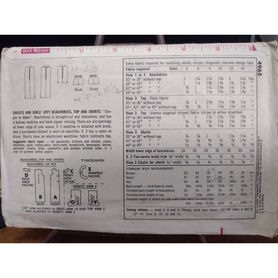 Vintage Simplicity Pattern 4965 Child's & Girls' Jiffy Beachdress, Top ...