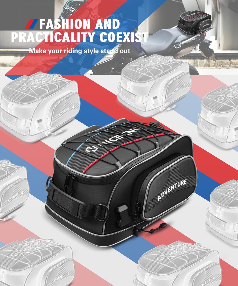 NICECNC Motorcycle Rear Seat Tail Bag 30L Expandable Helmet Backpack ...