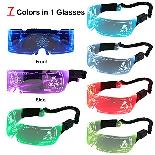 FUTURISTIC LED VISOR GLASSES Light Up Flashing USB with 7 Colors 4 ...