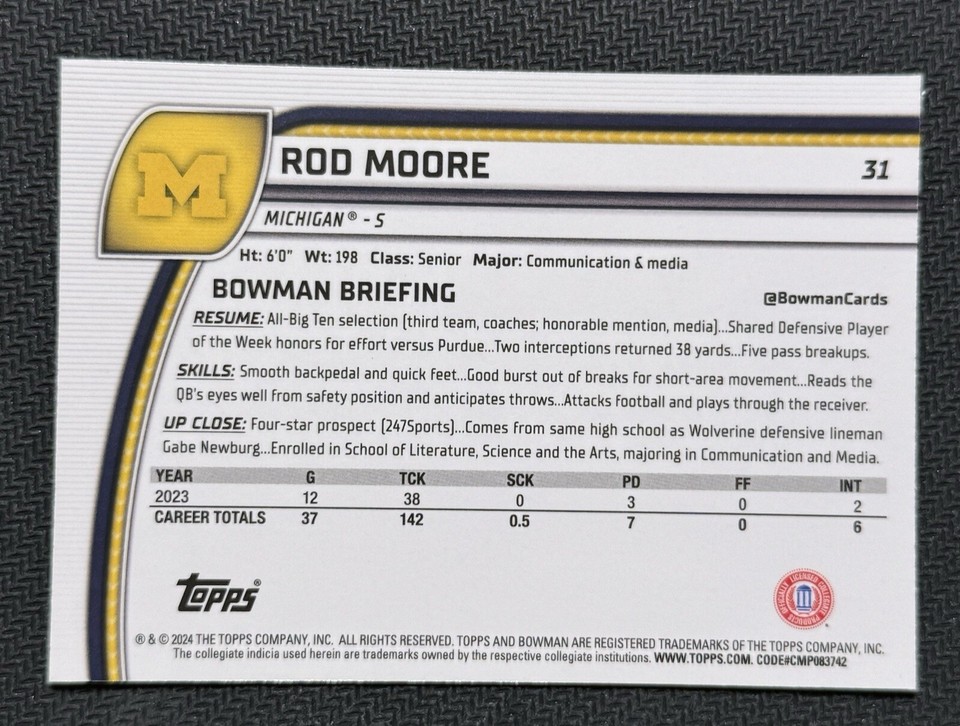 2024 Bowman U Chrome -1st Bowman Pink Lava Rod Moore #31 Michigan | eBay