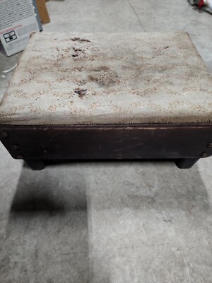 Vintage antique primitive ottoman footstool wood frame covered ...