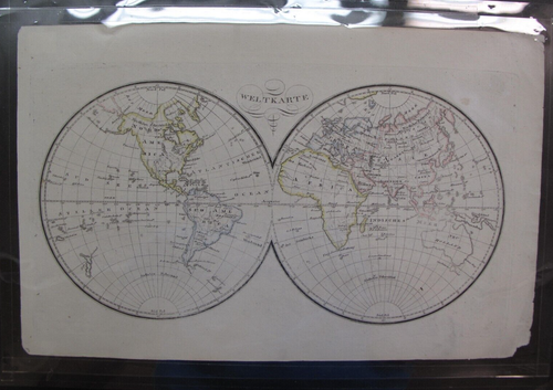 Antique Hand Colored World Map German Text Weltkarte US Europe Africa ...