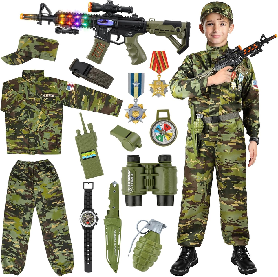 Kids Army Costume with Toy Accessories, Soldier Dress Up Halloween ...