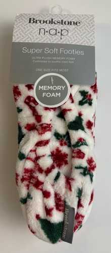 Brookstone NAP Ultra Plush Memory Foam Anti-Slip Footies OSFM Holiday ...