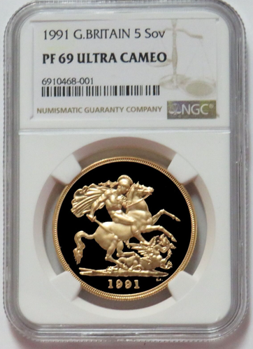 1991 GOLD GREAT BRITAIN 5 POUNDS SOVEREIGN COIN NGC PROOF 69 ULTRA ...
