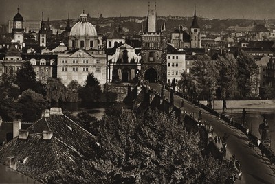 1940 Vintage PRAGUE Czech Republic CHARLES BRIDGE Vltava River Art ...