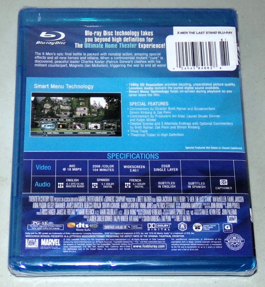 X-Men (Blu-ray, 2000, 2-Disc) X-Men 3: The Last Stand (Blu-ray, 2006 ...