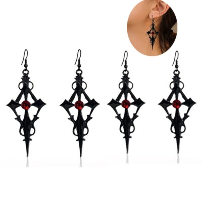 2pack Gothic Black cross dangle drop earrings Punk Style Cross Pattern ...