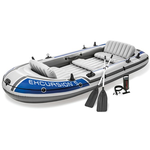 Intex 5 Person Inflatable Boat, Water Fishing River Raft Set w/Oars ...