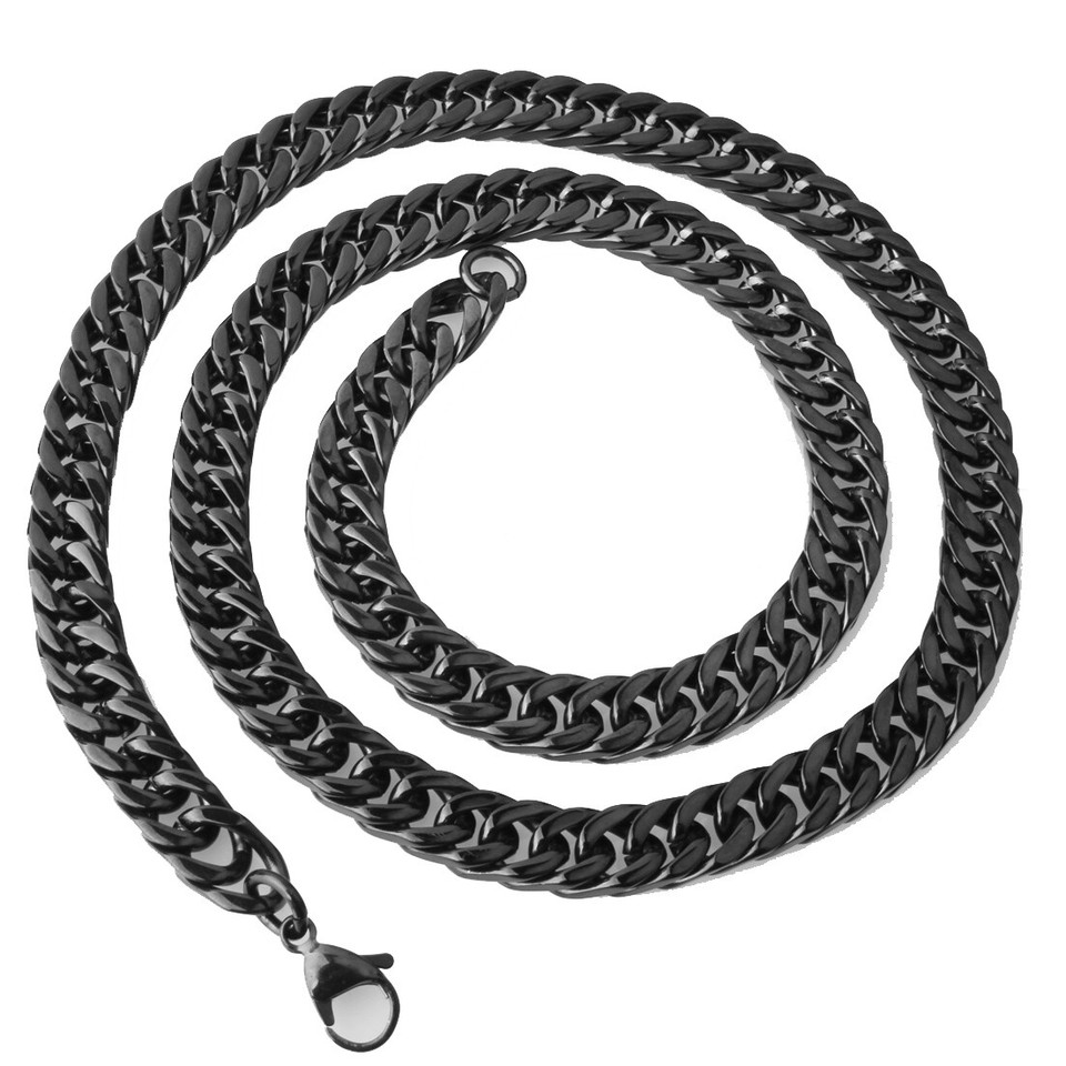 8mm-19mm Black Plated Men's 316L Stainless Steel Curb Cuban Link Chain ...