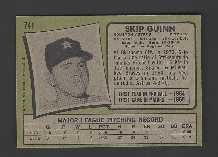 1971 Topps - #741 Skip Guinn - Houston Astros - Ex+ CENTERED | eBay