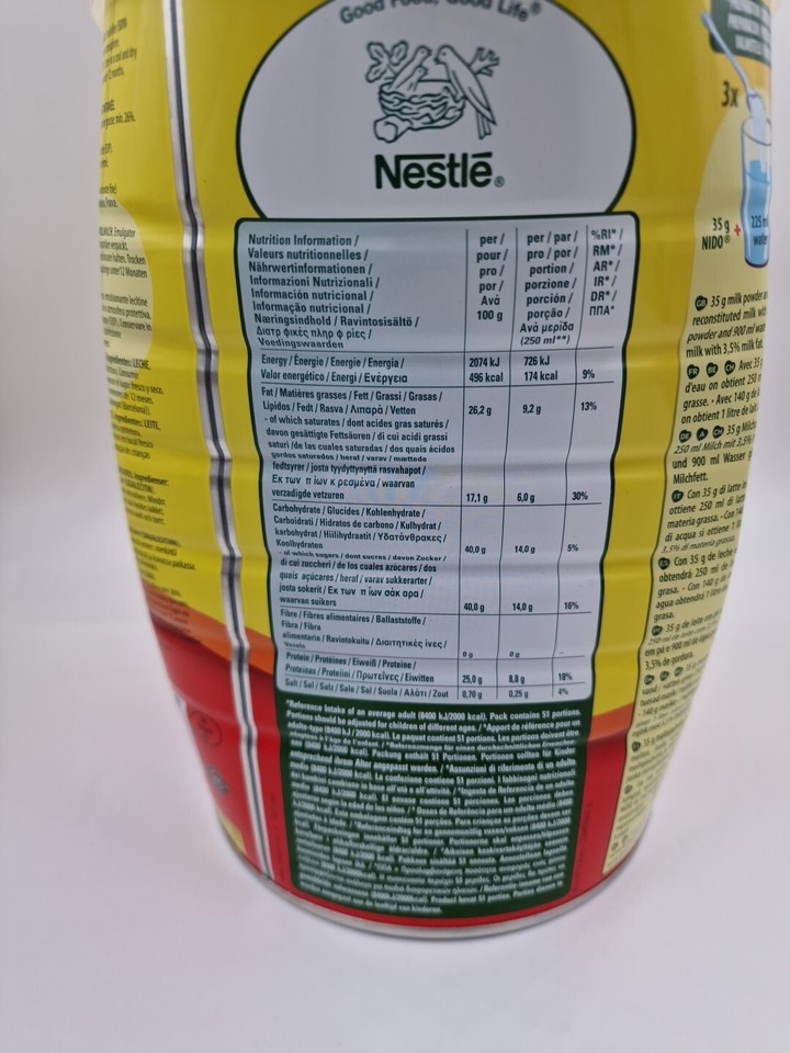 NIDO INSTANT FULL CREAM MILK POWDER - 1.8KG - Dented Tin 8715000998654 ...