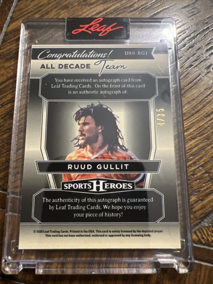 RUUD GULLIT auto 2025 Leaf Sports Heroes All Decade Team Autograph #/35 ...