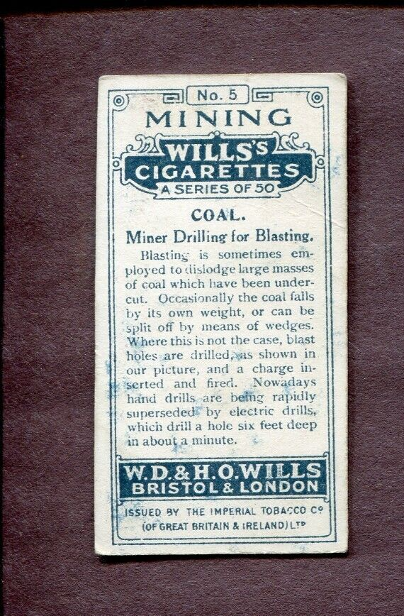 1916 W.D. & H.O. WILLS CIGARETTES MINING TOBACCO CARD #5 COAL | eBay