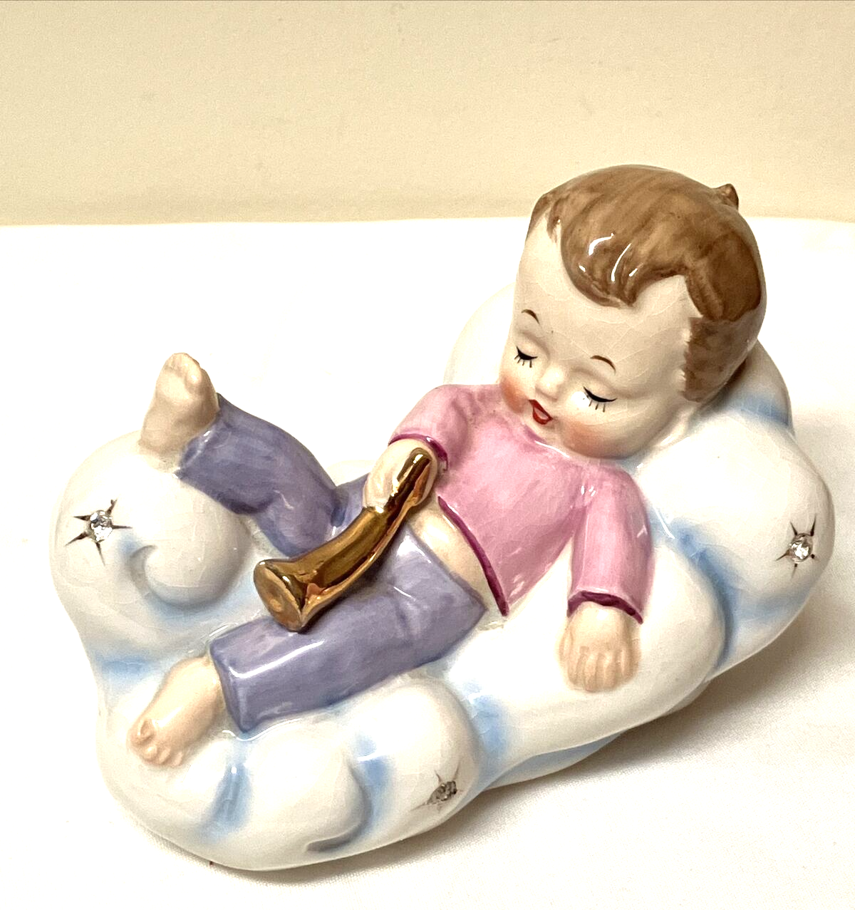 VTG 1956 RARE PORCELAIN NAPCO ADORABLE Sleeping Baby On Clouds FIGURINE ...