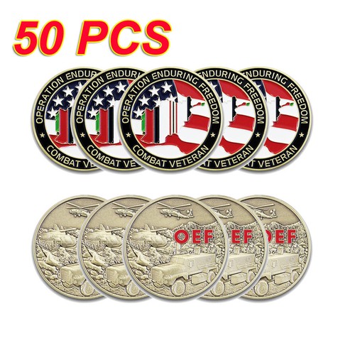 50PCS Challenge Coin Bronze OEF Medal Combat Veteran Operation Enduring ...