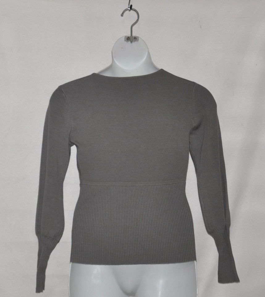 Linea by Louis Dell'Olio Jewel Neck Sweater w/ Rib Detail Size S Pewter ...