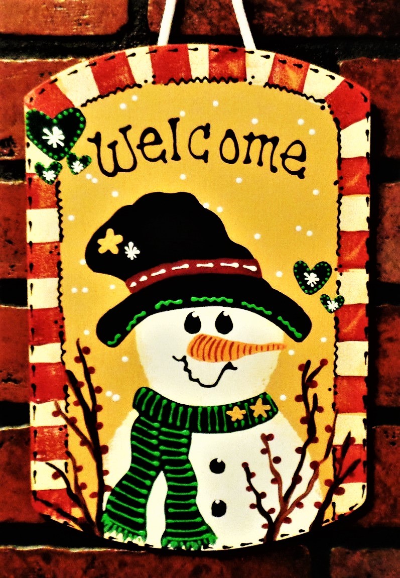 SNOWMAN WELCOME SIGN Wall Art Door Hanging Hanger Plaque Winter Holiday ...
