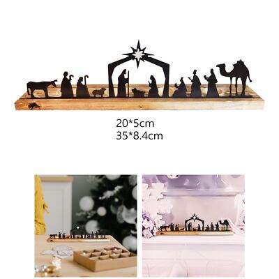 Metal Nativity Scene with Wooden Base Standing for Home TV Shelf Garden ...