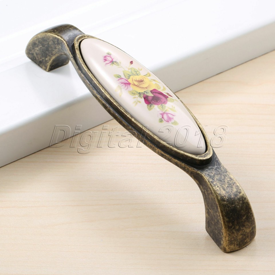 1 X Door Handle w Screw Vintage Flower Cabinet Drawer Closet Pull Knobs ...