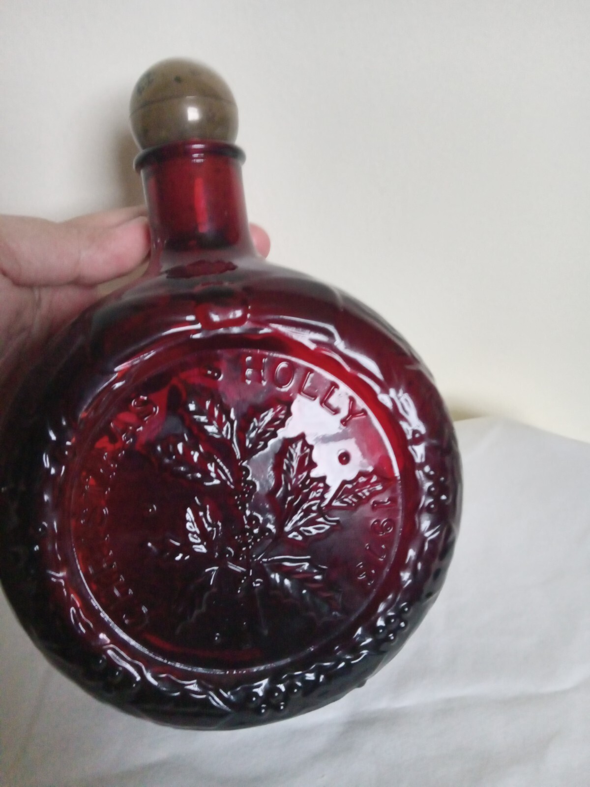 Wheaton 1973 Christmas Holly Ruby Red Glass Decanter Bottle holiday ...