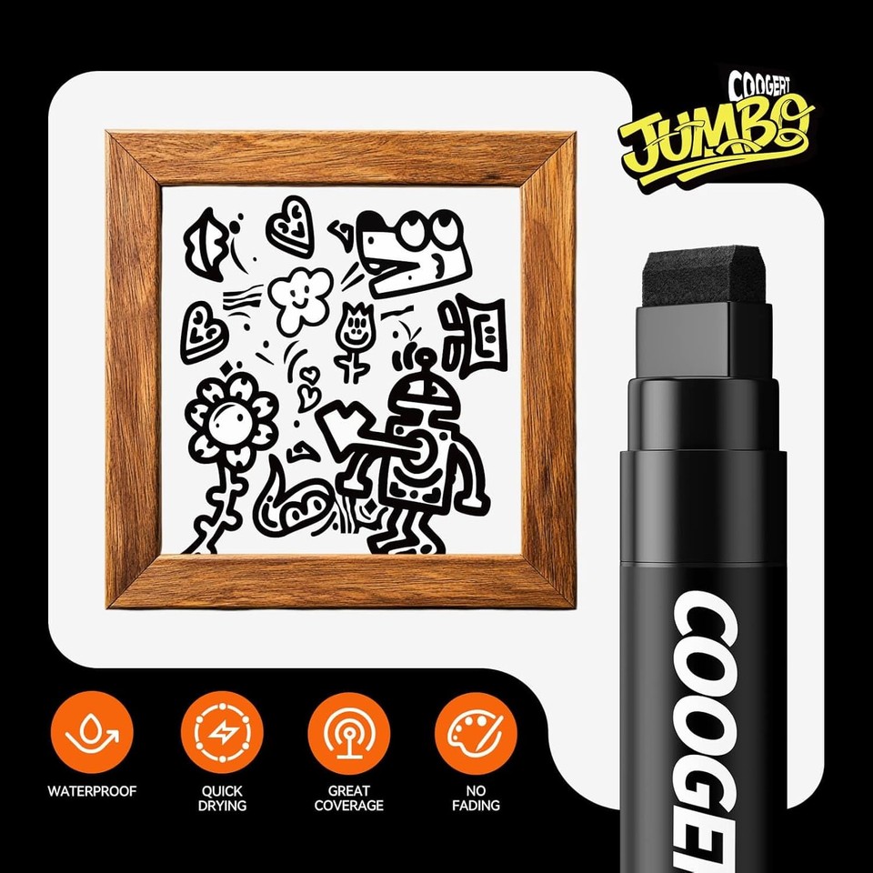 3Pcs Black Jumbo Poster Markers, 15MM Thick Permanent Acrylic Graffiti ...
