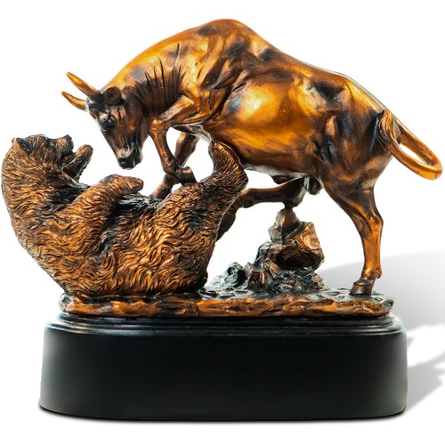 Bull and Bear Statue Wall Street Decor, 9x9.5 Resin Finance Desktop ...