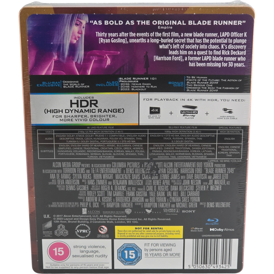 Blade Runner 2049 SteelBook 4K HD + Blu-Ray Limited Ryan Gosling ...