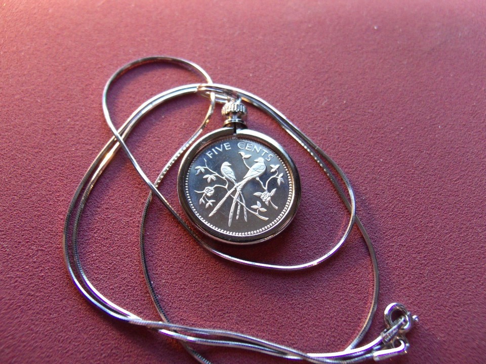 Belize 925 Silver Flycatcher Bird Coin Pendant on a 20" 925 Italian ...