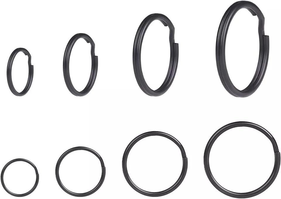 40 Pack Key Ring Keychain Mix 4 Sizes Black Metal Flat Split Key Chains ...