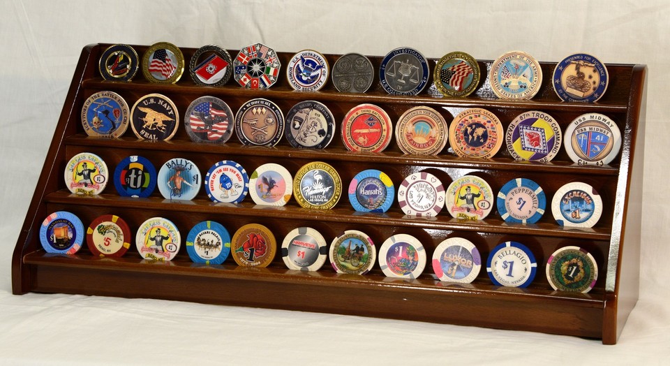 40 Challenge Coin Coins 4 Row Casino Chip Display Case Holder Rack Case ...