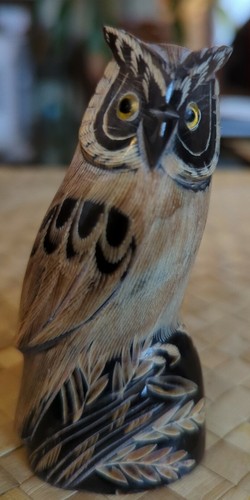 Water Buffalo Horn Carved Owl Figurine 4" tall. | eBay