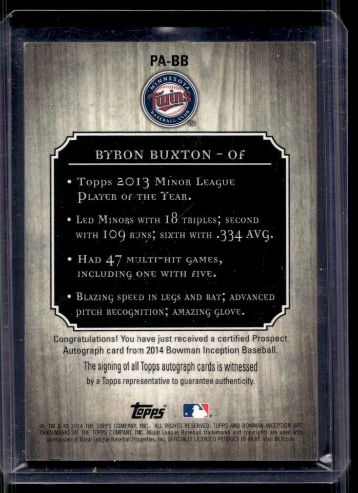 2014 Bowman Inception Red Byron Buxton Rookie Auto /10 #PA-BB | eBay