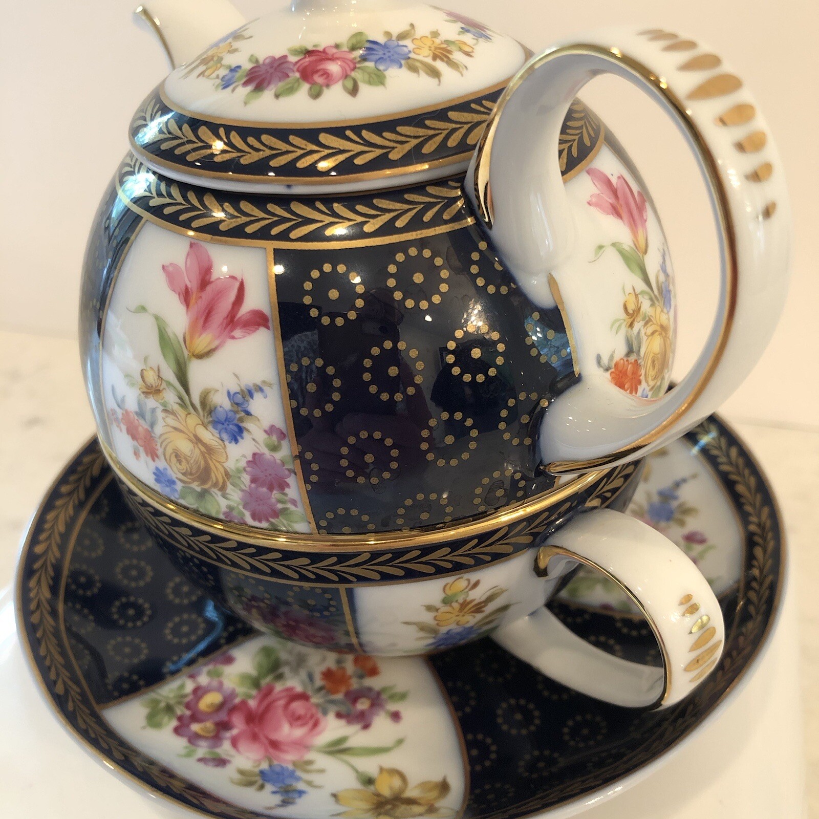 Vintage Lillian Vernon Porcelain Teapot, Teacup and Saucer Hand Painted ...