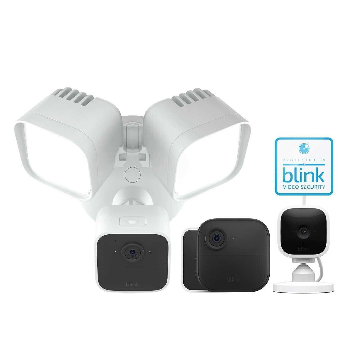 Blink Wired Floodlight, Indoor Outdoor Camera, Sync Module Bundle White ...