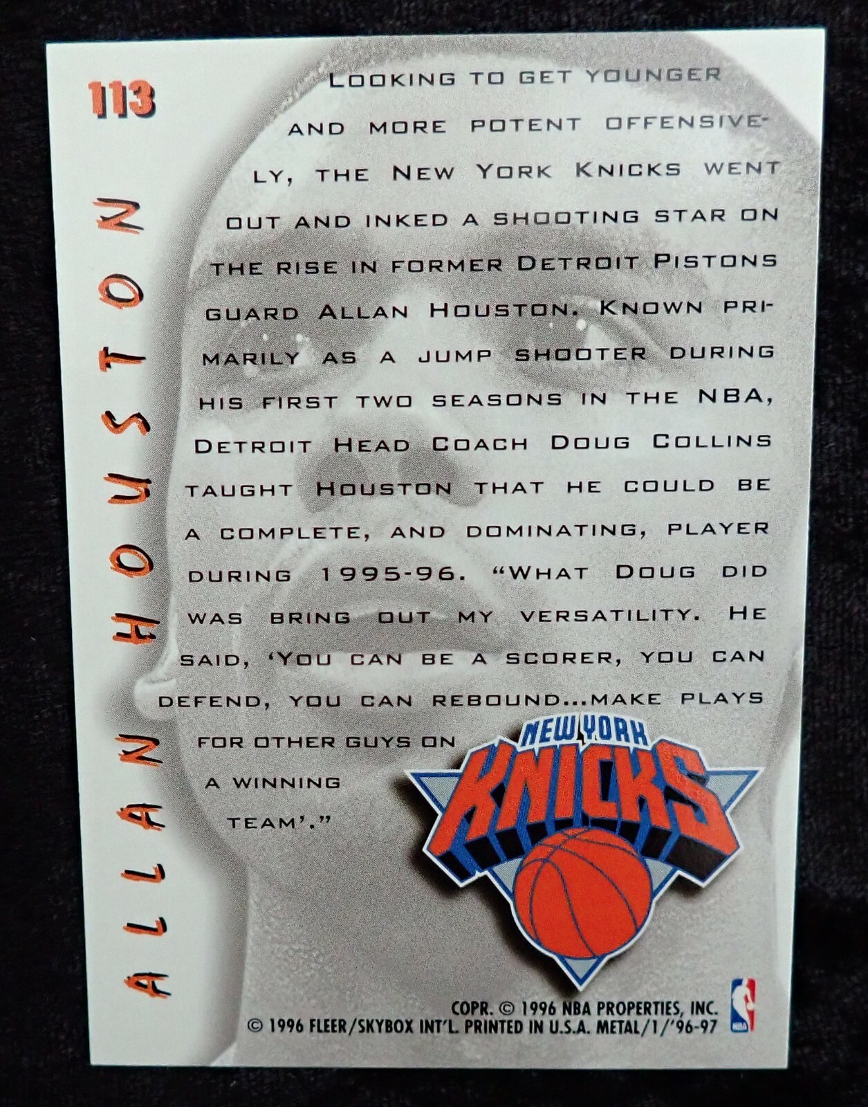 1996-97 FLEER METAL ON THE MOVE ALLAN HOUSTON CARD #113 - MINT | eBay