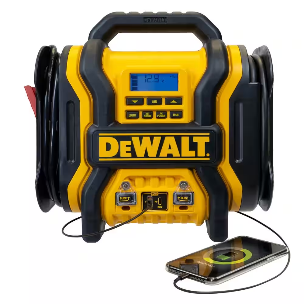 DEWALT Portable Power 2000 Peak Amp Jump Starter W/Digital Compressor ...