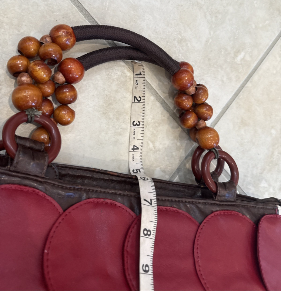 VTG Fish Scale Purse Wooden Top Handle Boho Shoulder Bag Red Brown ...