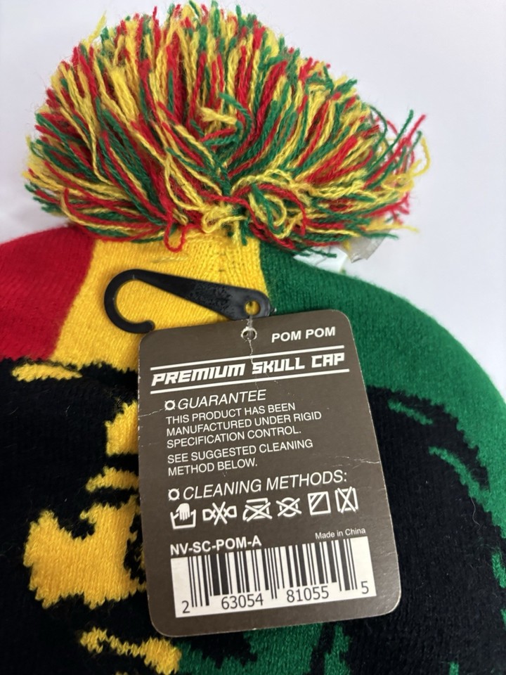 Bob Marley Beanie Pom Pom Premium Skull Cap One Size Reggae Jamaica New ...