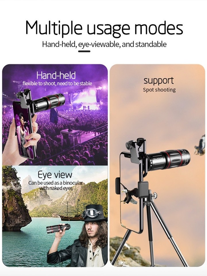 Clip-on 28X Phone Camera Wide Angle Telescope Zoom Macro Fish Eye Len ...